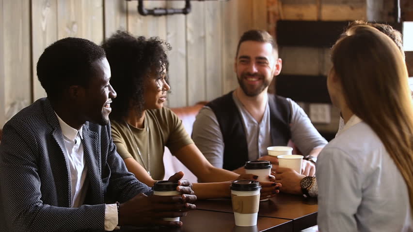 Multiracial Friends Drinking Coffee Together Stock Footage Video (100% ...