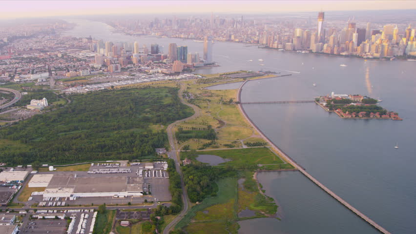 Stock video of aerial view new jersey, lower manhattan | 3244120 ...