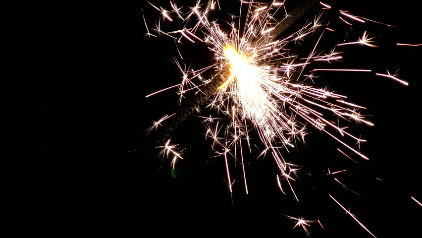 Sparkler Over Black (HD). Gun Powder Sparks Shot Against Deep Dark ...