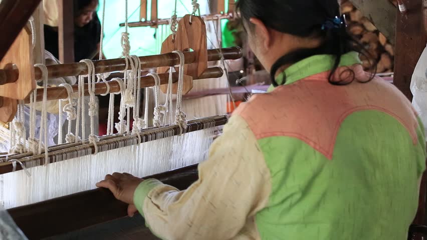 Traditional Burmese Textile Manufacture In Craft Village Where Old ...
