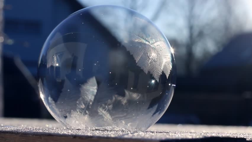 Macro Panning Of Frozen Blue Ice Bubbles Close Up Of Frozen In Blue Ice ...