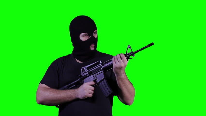 Man In Mask With Gun Action Greenscreen 10 Gun Used : Airsoft Colt M4A1 ...