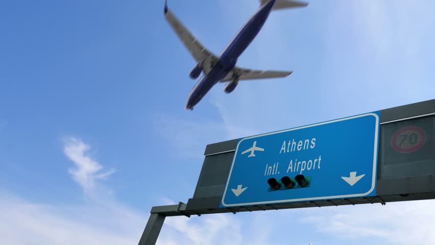 Airplane Flying Over Athens Airport Stock Footage Video (100% Royalty ...