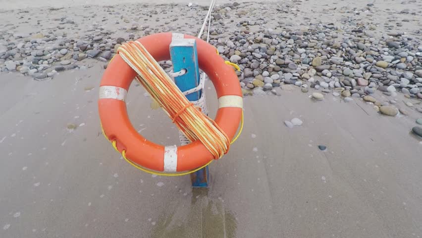 Lifebuoy, Lifesaver On Beach, Sea Coast Stock Footage Video 34335421 ...