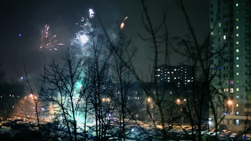 Fireworks Explode Above Street with Stock Footage Video (100% Royalty ...