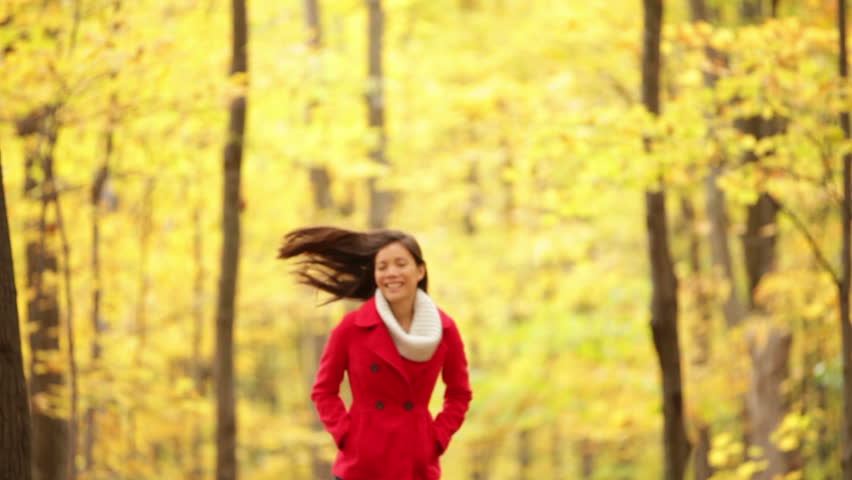 Autumn Woman Happy Throwing Fall Leaves Having Fun Laughing, Playing ...