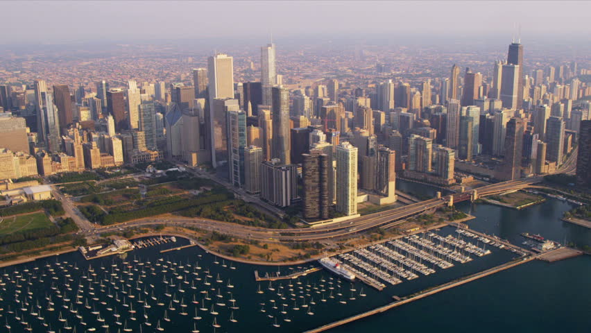 Aerial Sunrise View Downtown Chicago Stock Footage Video (100% Royalty ...