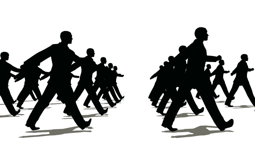 Marching Group Of People In Shape Of Arrow, Black On White, Top View ...