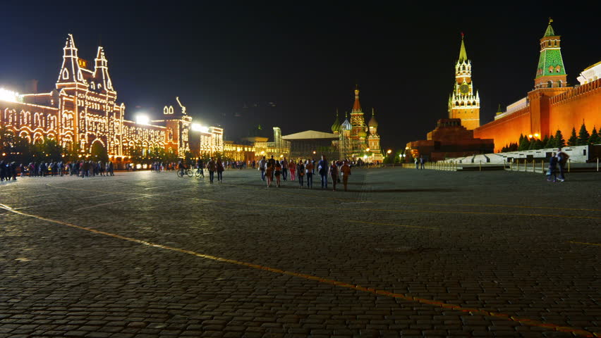 Red Square, Moscow Kremlin And Historical Museum At Rainy Night, Time ...