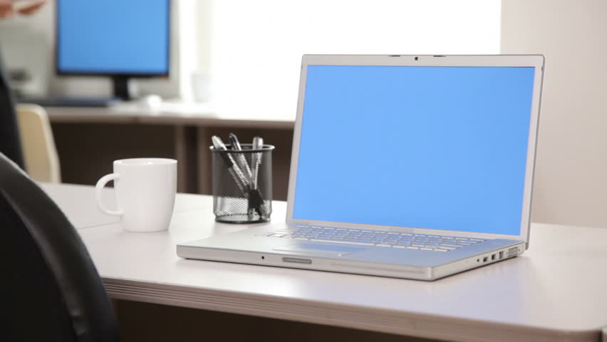 Laptop Computer With Blue Screen In Office Stock Footage Video 4636673 ...