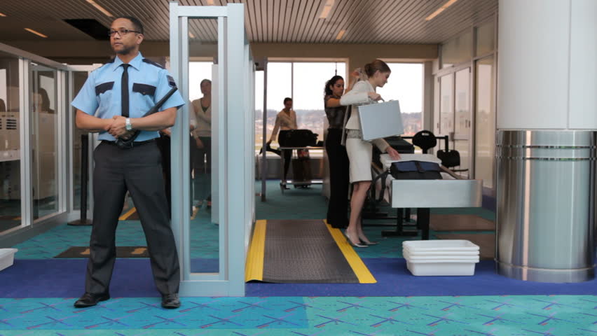 Airport Security Guard Stands Watch Stock Footage Video (100% Royalty ...