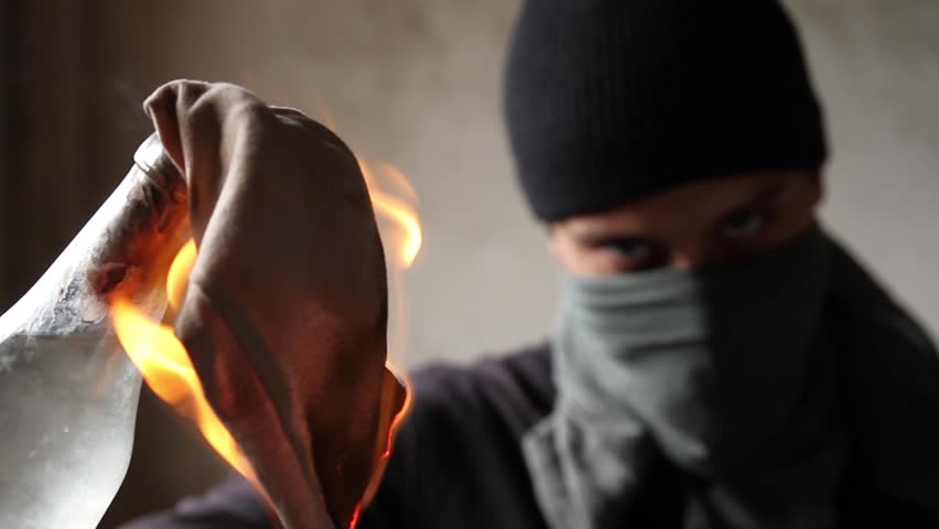 Anarchist Man Holding Molotov Cocktail Protest Anarchy Concept Stock ...