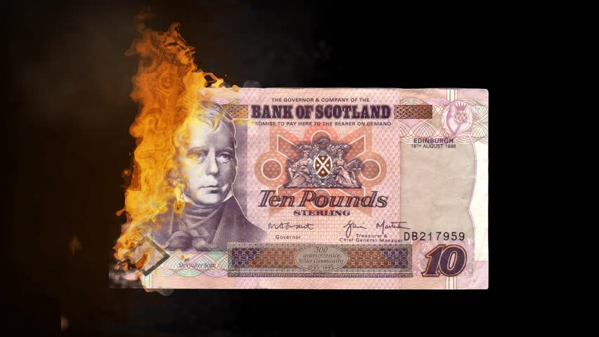 Burning Cash, Scottish Pounds Sterling Stock Footage Video (100% ...
