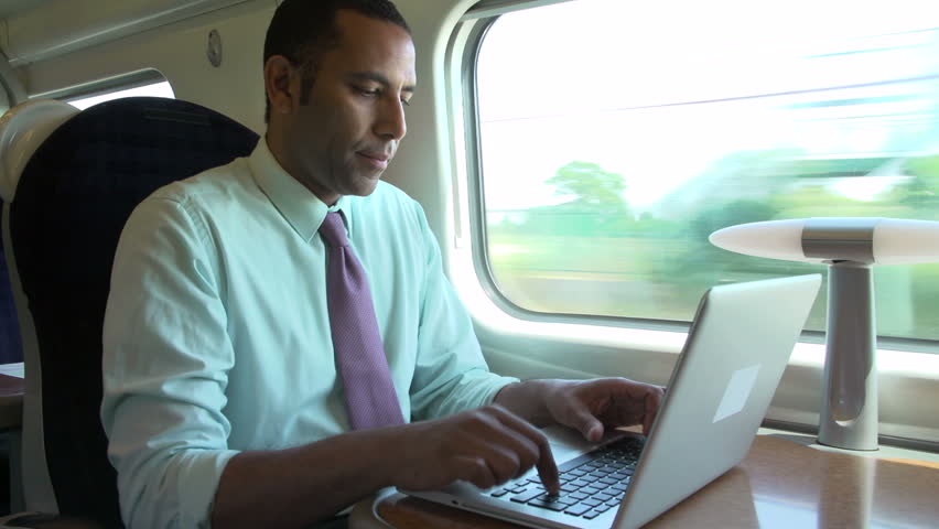 A Person Is Working With Its Laptop During A Train Ride / HD1080 ...