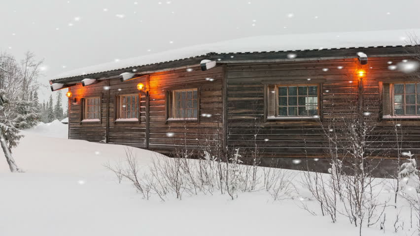 Beautiful Ethereal Winter Scene Of A Snow-covered Log Cabin With ...
