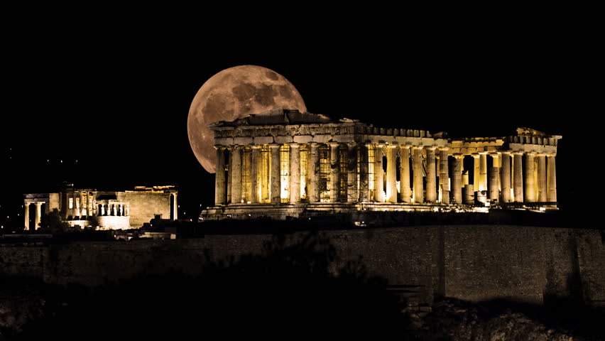 Moon Rises Behind Parthenon, Acropolis Stock Footage Video (100% ...
