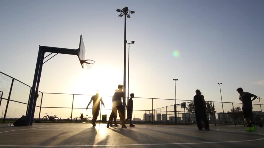 Playing Basketball ,in the Sunset,behind Stock Footage Video (100% ...
