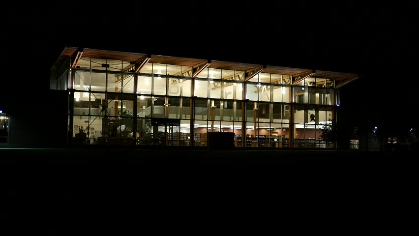 Glass Library Building Front with Stock Footage Video (100% Royalty ...