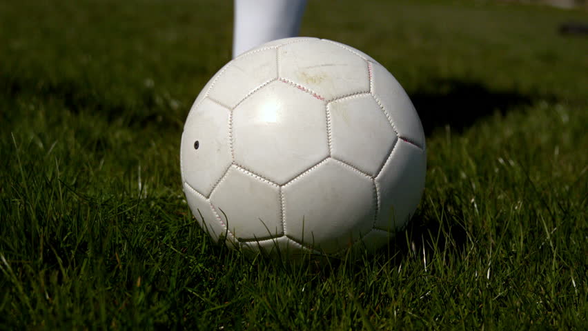 Close Up Of A Soccer Ball Being Kicked Back Into Play Stockvideos ...