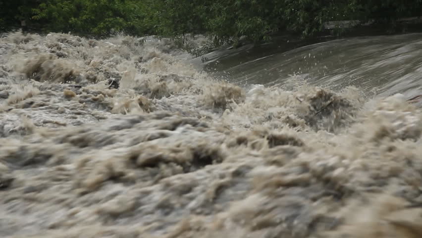 Flood River Viewed From Riverbank. Turbulent Water. Rough, Turbulent ...