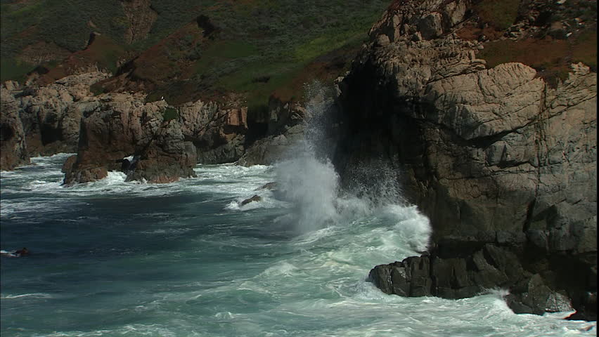 Waves Hit The Rocky Cliffs Of Big Sur, Close Up Stock Footage Video ...