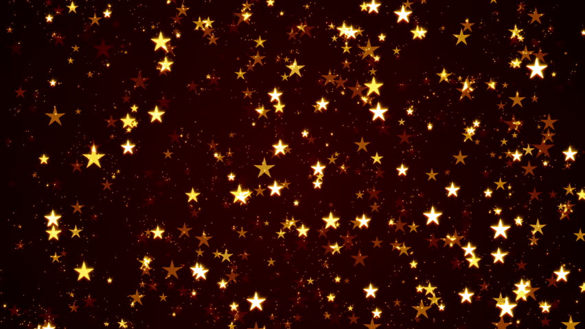 Gold Stars Dangling On A Strings And Particles. Computer Generated ...