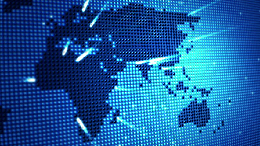 Digital Silver World Map On Led Screen. Shine Led. Loop Animation ...