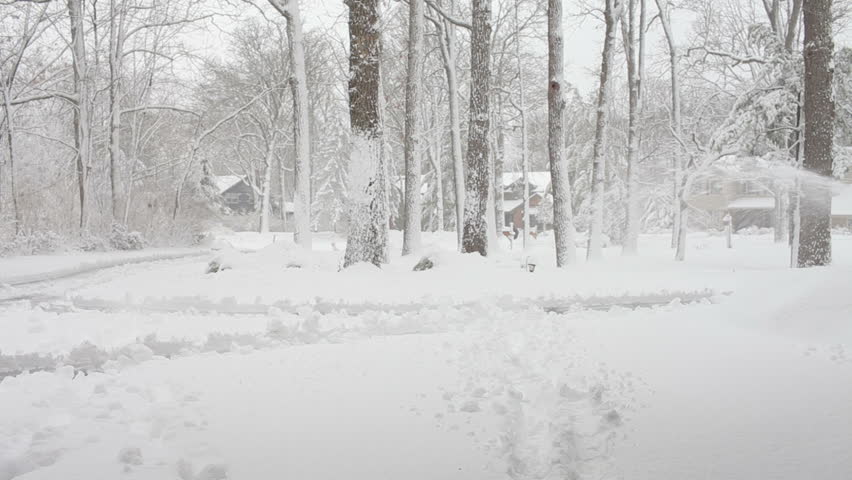 Storm With Truck Drive Through Heavy Snow Blizzard In Late Winter On ...