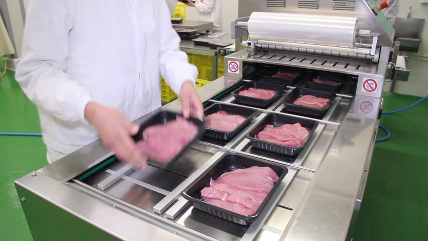 Packaging Fresh Meat Slices In Boxes / Workers Packing Fresh Meat ...