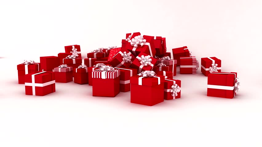 Gift Boxes Falling On The Ground. A Lot Of Christmas Gifts. Alpha ...