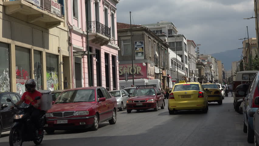 ATHENS, GREECE - SEPT 2014: Athens Greece Urban Business Street Traffic ...
