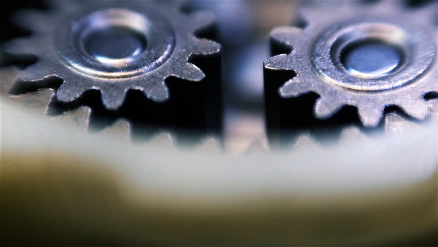 Movement Of Metal Gears In A Mechanical Device. Gearbox. Group Of ...