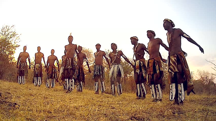 Traditionally Dressed African Tribesmen Of The Herero Tribe Dance And ...