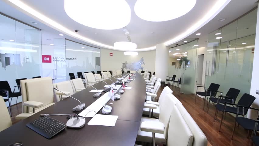 MOSCOW, RUSSIA - APR 10, 2014: Meeting Room With Big Conference-table ...