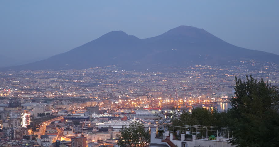 Illuminated Naples Skyline Beautiful Napoli Italy City Port Mount ...
