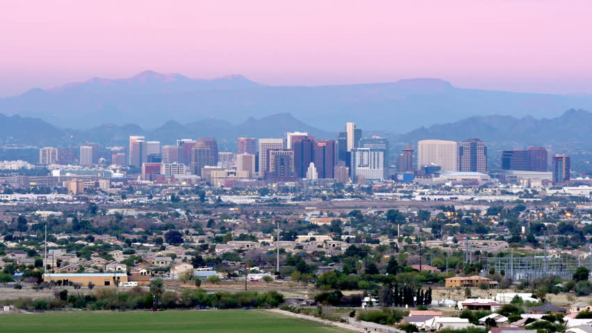 Wide Shot Of Phoenix Skyline At Dusk. 4K UHD Timelapse. Stock Footage ...