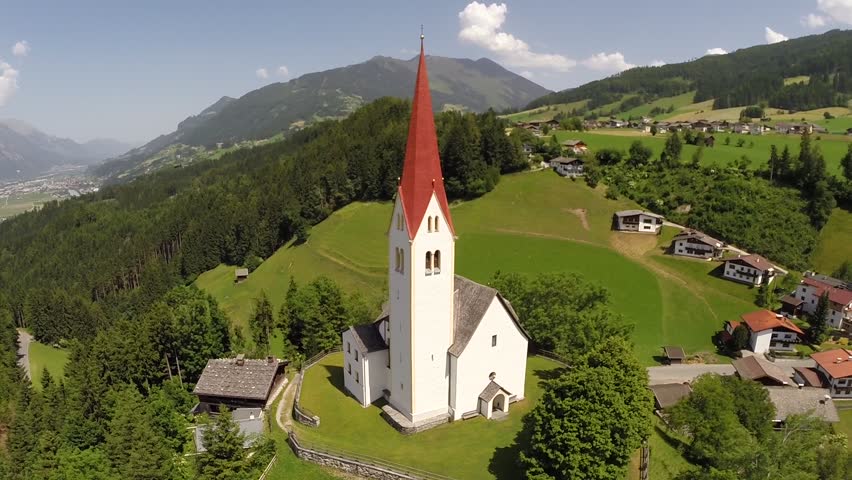 Flying Around Small Church On A Hill - Aerial Flight Stock Footage ...