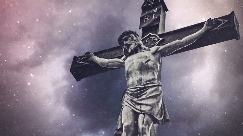Jesus Christ Crucified. The Crucifixion. Christian Cross With Jesus Christ Statue Over Stormy ...