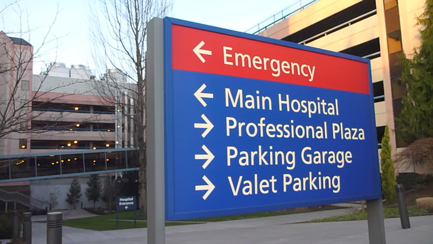 Stock video of hospital entrance exterior with sign pointing | 9547100 ...