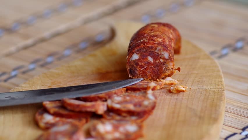 Chorizo Sausage Of Spain On A Turntable Stock Footage Video 6030410 ...